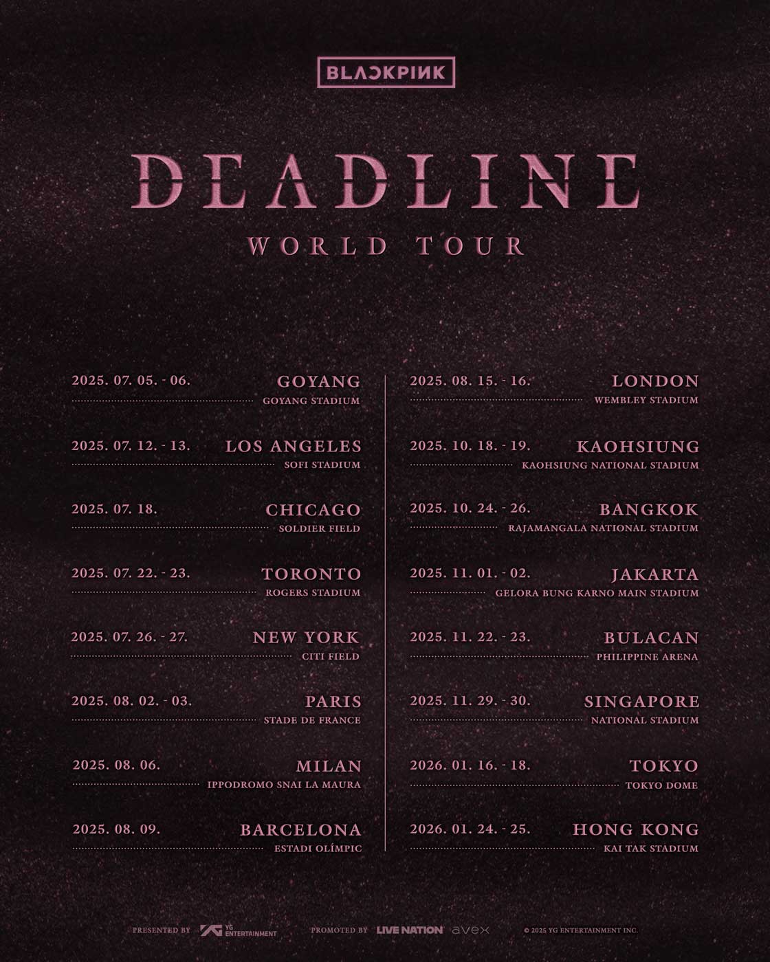 [NEW] BLACKPINK DEADLINE World Tour 2025 Schedule